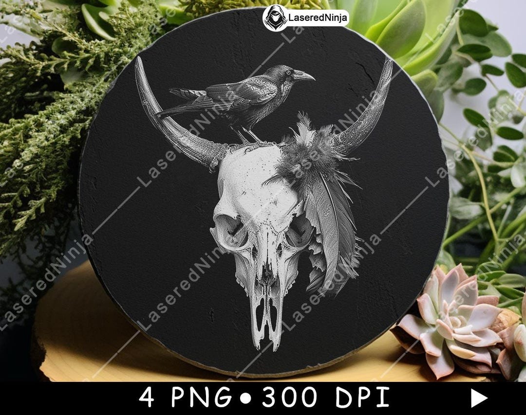 Horned Skull Raven Crow Feathers Gothic Dark Wildlife Art Laser File ...