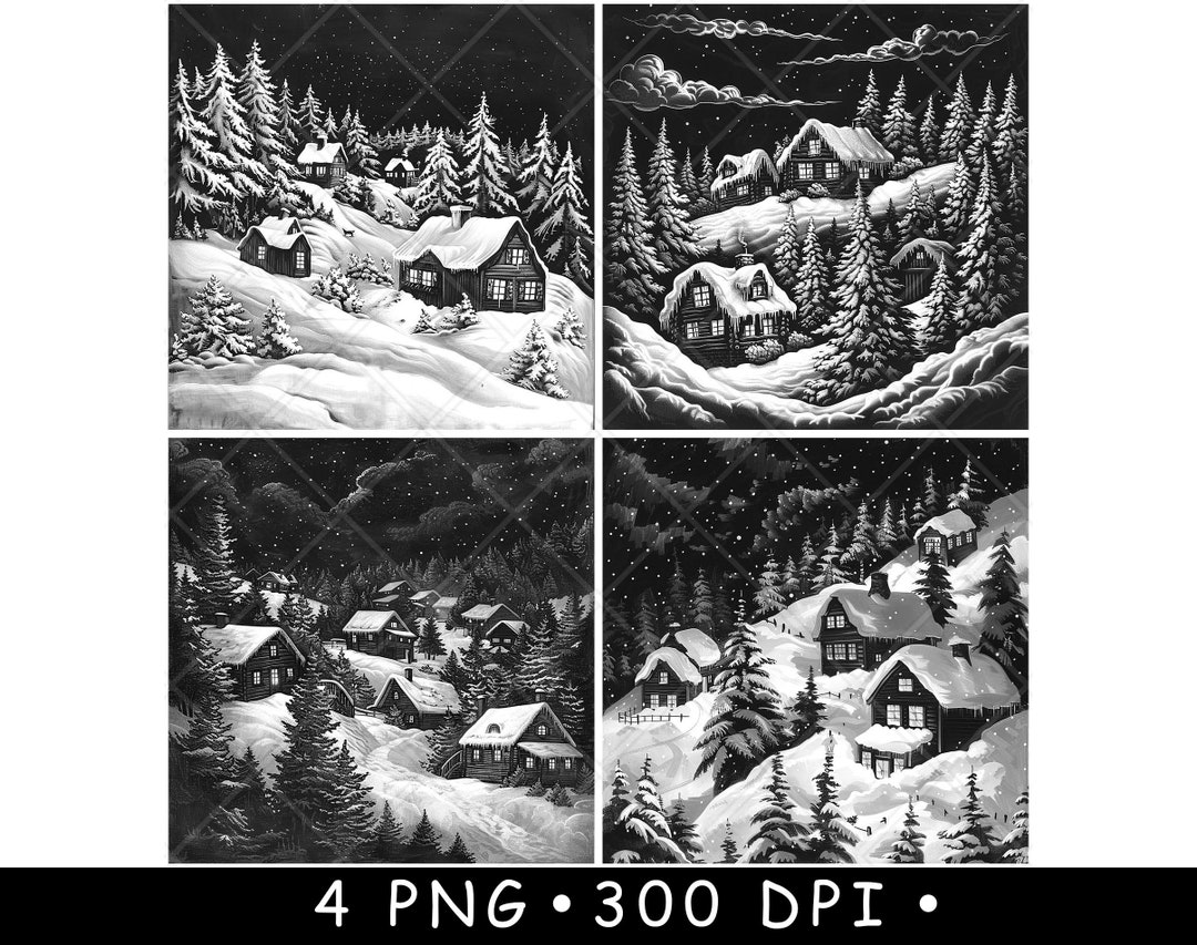 Hillside Night Snow Winter Christmas Pine Trees Landscape Laser File ...