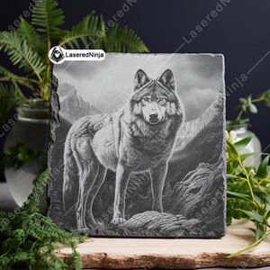 Gray Wolf Mountain Wildlife Predator Valley Scene Laser PNG Slate ...