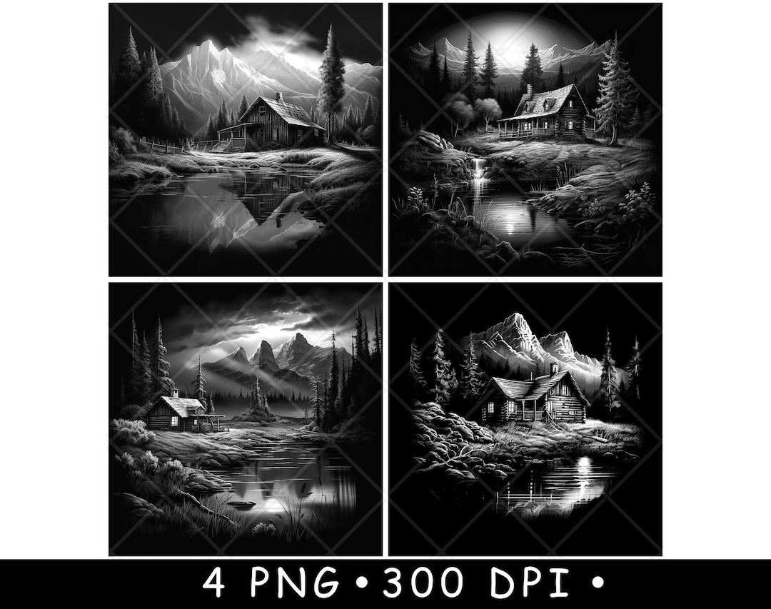 Rustic Log Cabin Lake Cottage Swamp Mountain Wood Laser PNG Slate ...