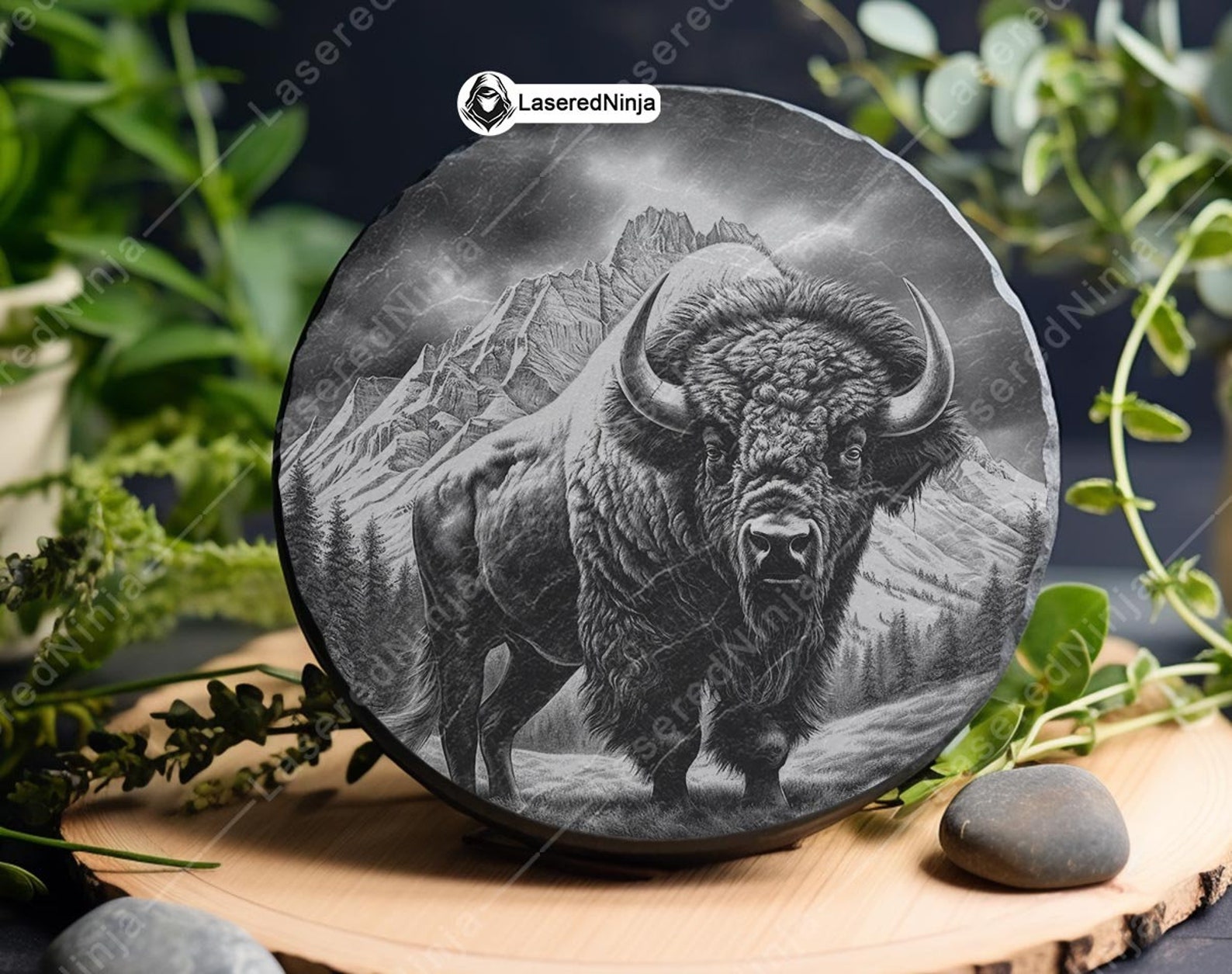 Majestic American Bison in Mountain Landscape Black and White Wildlife ...