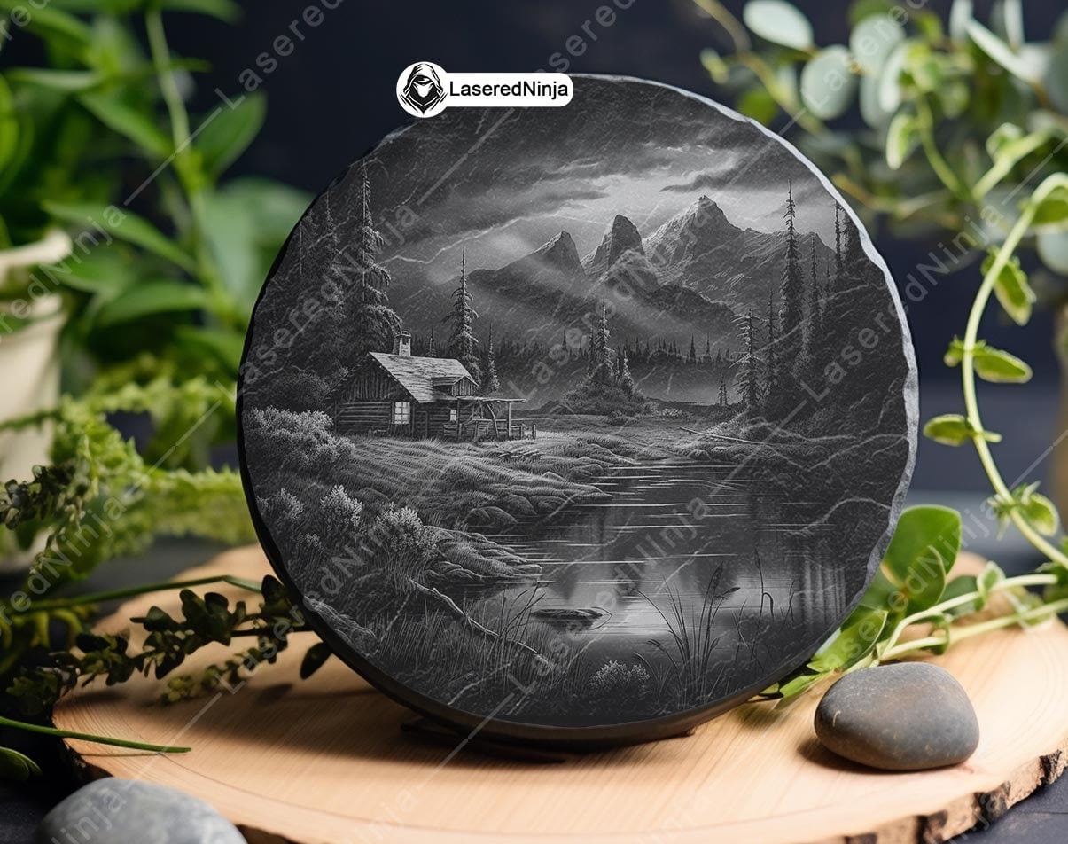 Rustic Log Cabin Lake Cottage Swamp Mountain Wood Laser PNG Slate ...