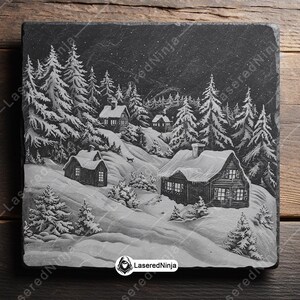 Hillside Night Snow Winter Christmas Pine Trees Landscape Laser File ...