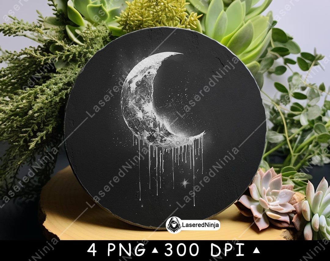 Crescent Moon Dripping Stars Dark Night Sky Celestial Fantasy Laser ...