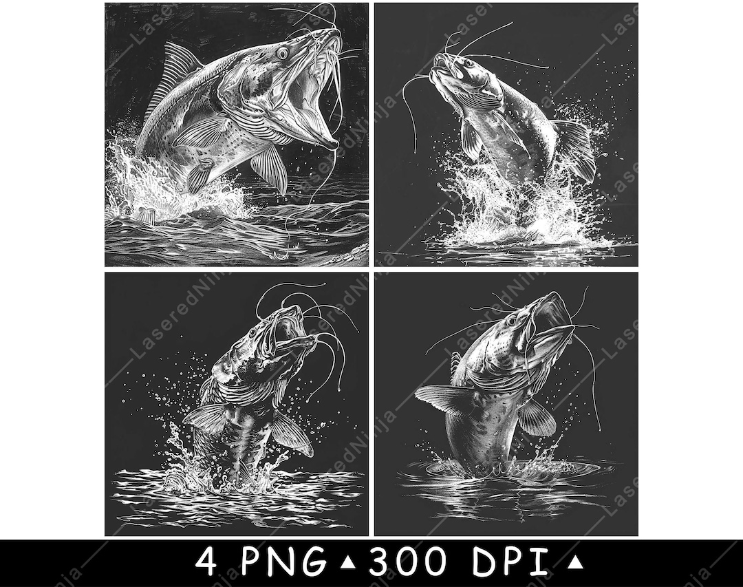 Bullhead Catfish Flathead Leaping Fish River Lake Aquatic Laser File ...