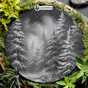 Pine Trees Snowy Winter Christmas Evergreen Woods Nature Laser File ...
