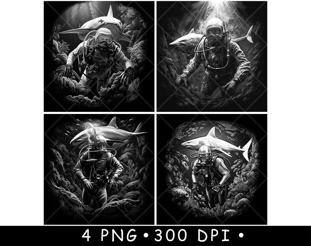 Scuba Diver Shark Scene Underwater Explorer Master Ocean Laser File ...