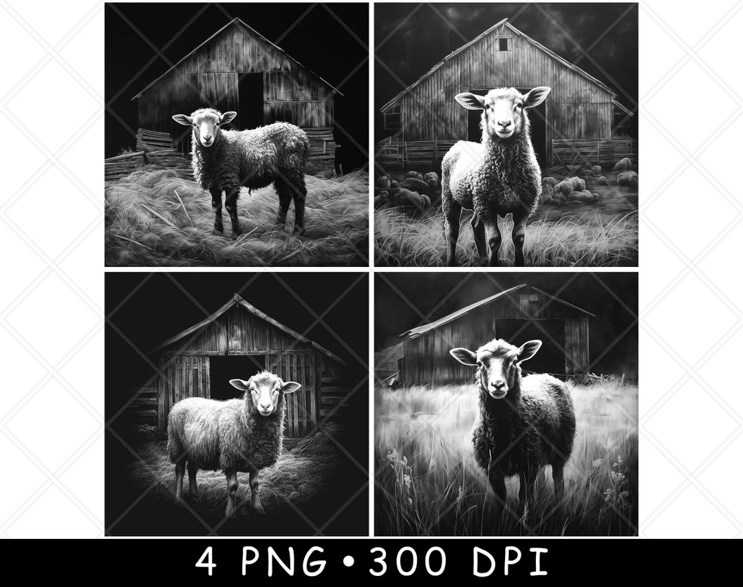 Sheep Rustic Farm Barn Goat Lamb Ranch Wool Scene Laser PNG Slate ...