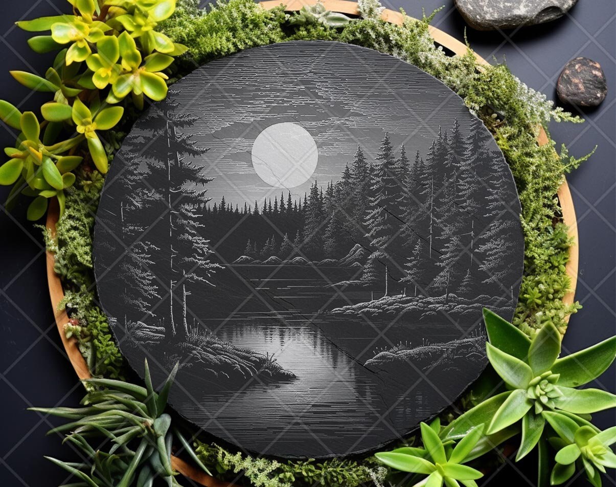 Forest Winding River Voyageurs Park Woodland Pines Moon Laser File ...