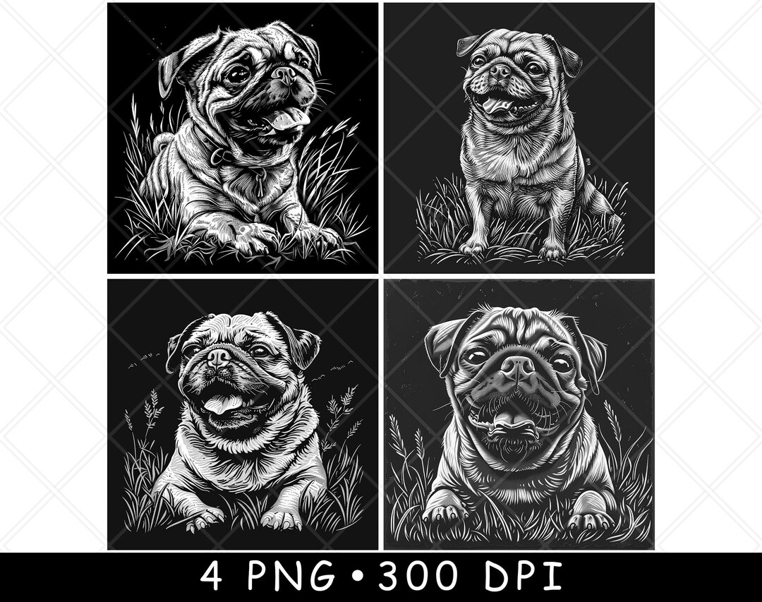 Pug Dog Grass Pet Pup Canine Cute Portrait Face Cartoon Laser File ...