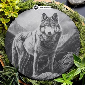 Gray Wolf Mountain Wildlife Predator Valley Scene Laser PNG Slate ...