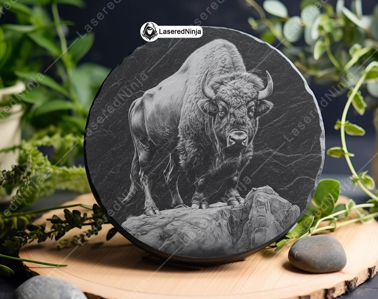 Bison Buffalo Bull Mountain Rock Wildlife Nature Scene Laser File ...