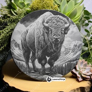 Buffalo Bison Bull Pine Tree Teton Mountain Scene Coaster Laser File ...
