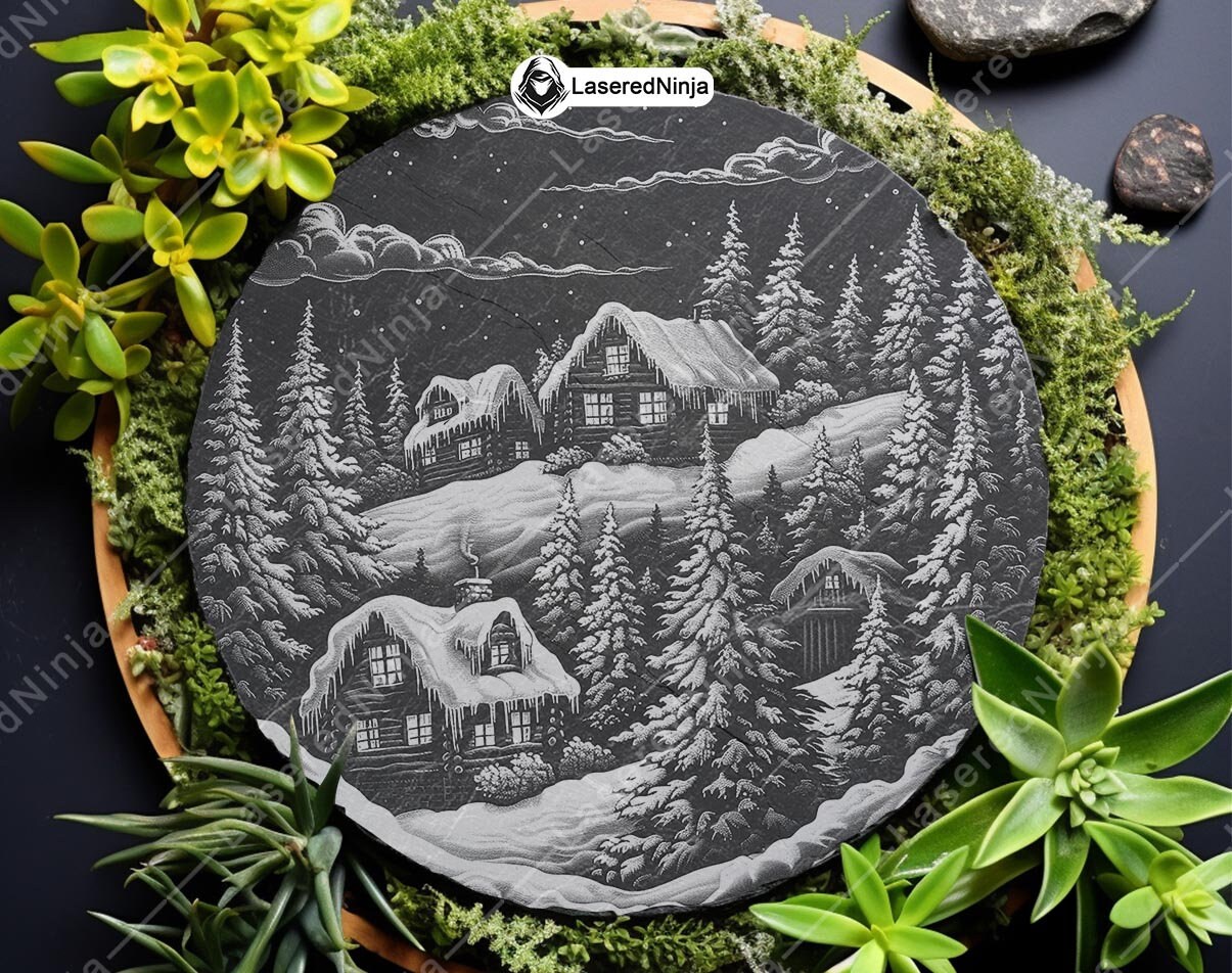 Hillside Night Snow Winter Christmas Pine Trees Landscape Laser File ...