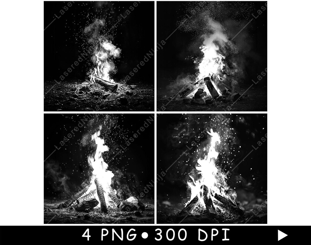 Campfire Flames Engraving Set – Black and White Fire Art for Laser ...