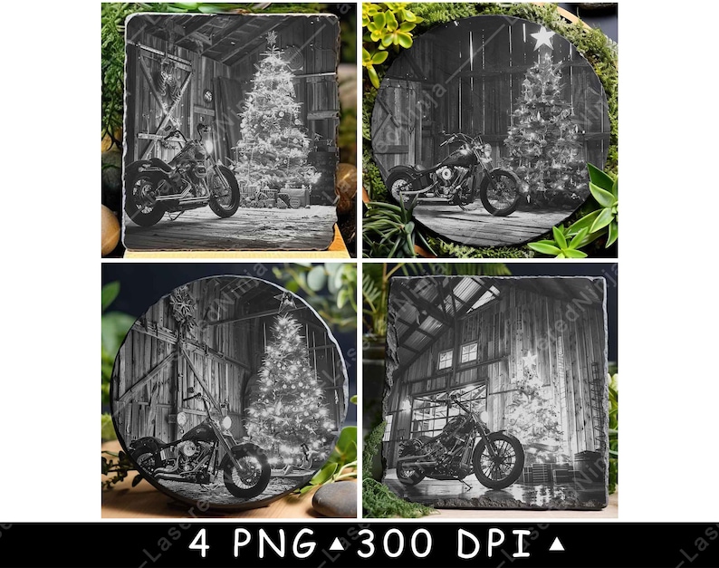 Motorcycle and Christmas Tree Barn Scene Set for Laser Engraving, CNC ...