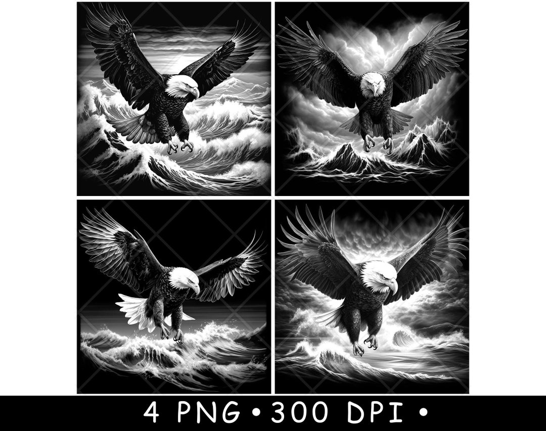 Bald Eagle Ocean Art Patriotic Warrior Black White Bird Design Storm ...