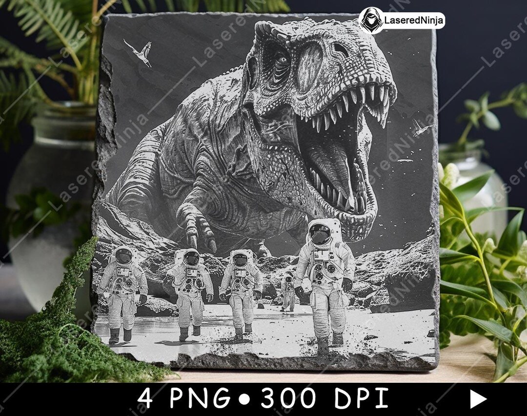 Astronauts Dinosaur T-rex Beach Scene Space Adventure Art Laser File ...
