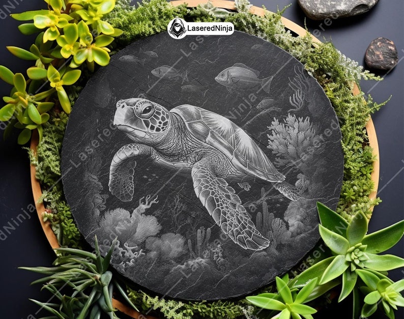 Green Sea Turtle Hawksbill Sea Coral Reef Scene Art Coaster Laser File ...
