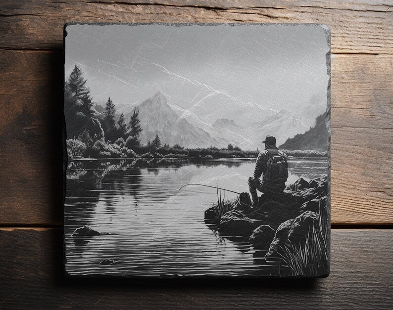 Man Fishing Angler Casting Fisherman Lake River Fish Coaster Laser File ...