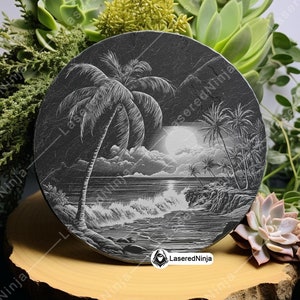 Hawaii Island Palm Sea Beach Sunset Coconut Scene Laser PNG Slate ...