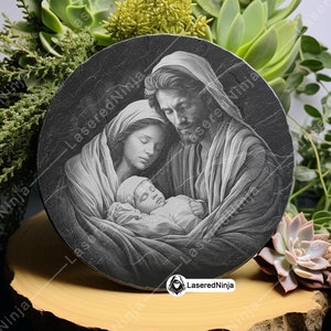 Jesus Christ Birth Scene Mary and Joseph Nazareth Coaster Laser File Slate Etch Engrave Black ...