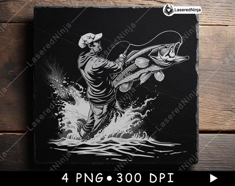 Fisherman Catching Big Fish Line Art Set for Laser Engraving, CNC ...