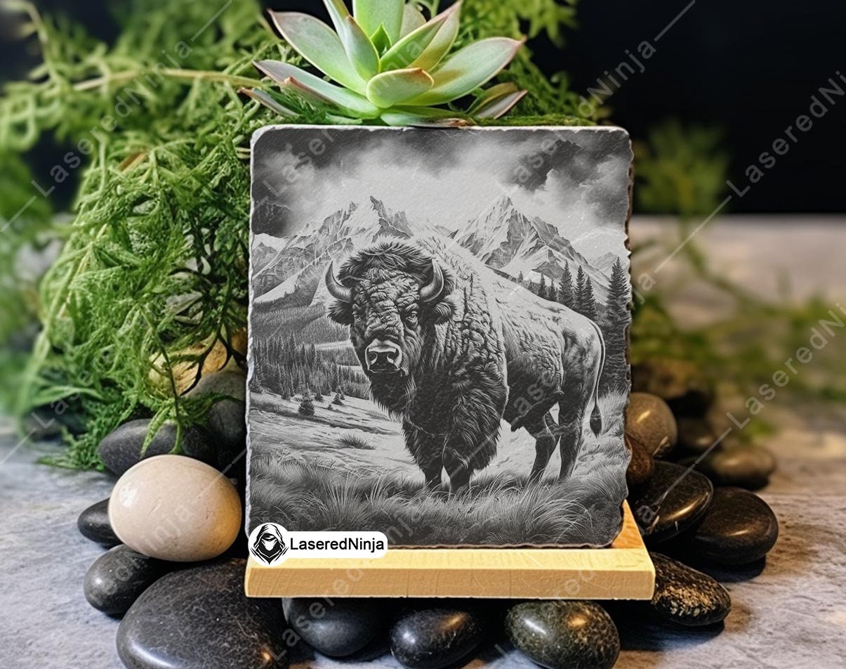 Majestic American Bison in Mountain Landscape Black and White Wildlife ...