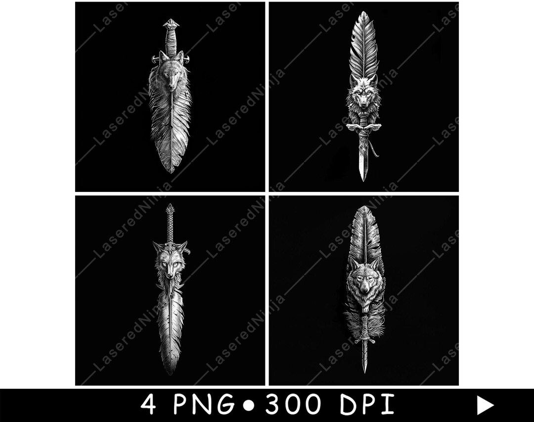 Wolf Head Feather Dagger Sword Medieval Warrior Animal Laser File ...