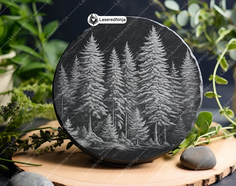 Tall Pine Trees Winter Forest Evergreen Scene Laser PNG Slate Coaster ...