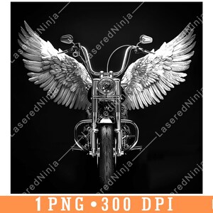 Winged Motorcycle Art – Black and White Front View Bike With Angel ...