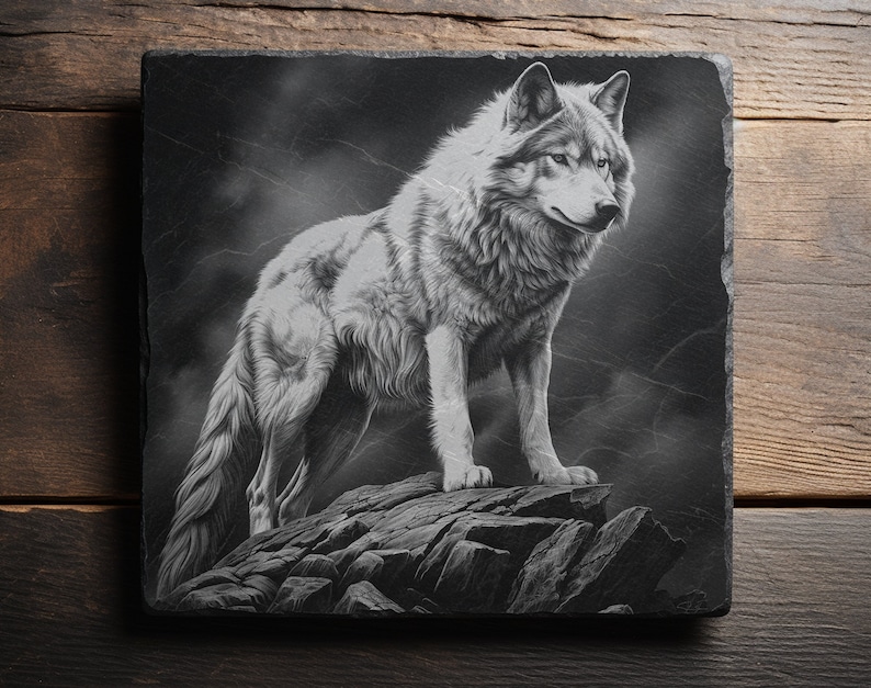 Wolf on Rock Designs for Laser Engraving, Print Projects, Wildlife ...