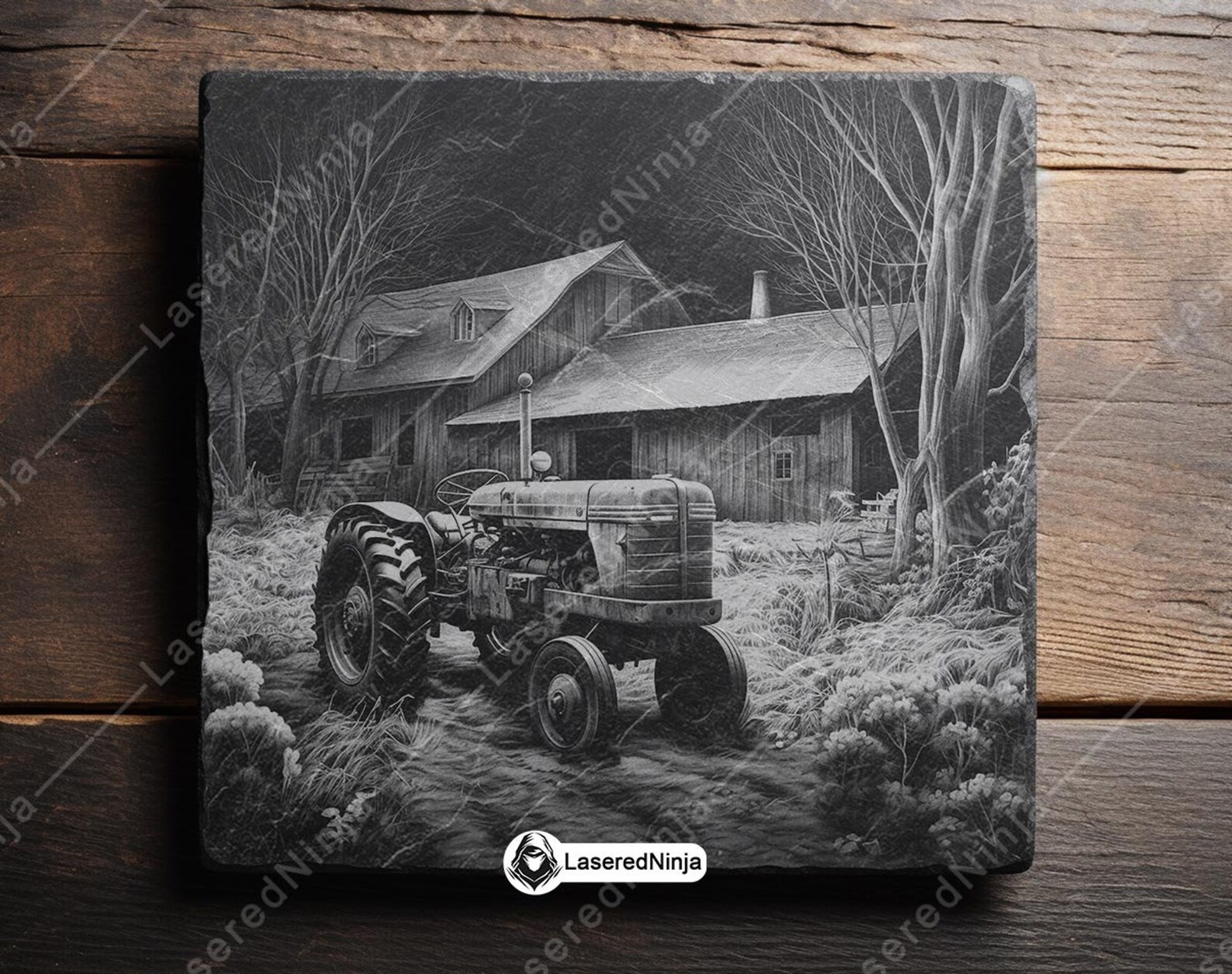 Rustic Barn Farm Old Tractor Ranch Land Scene Laser PNG Slate Coaster ...