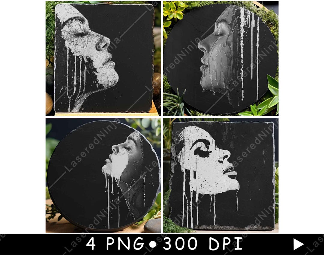 Dripping Face Portraits in Black and White Profile Art for Laser ...