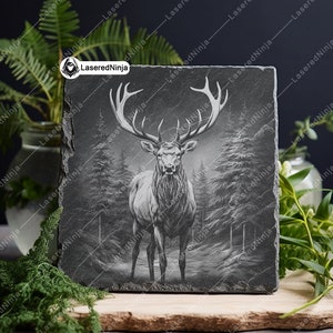Bull Elk Caribou Wapiti Deer Wildlife Buck Scene Laser PNG Slate ...