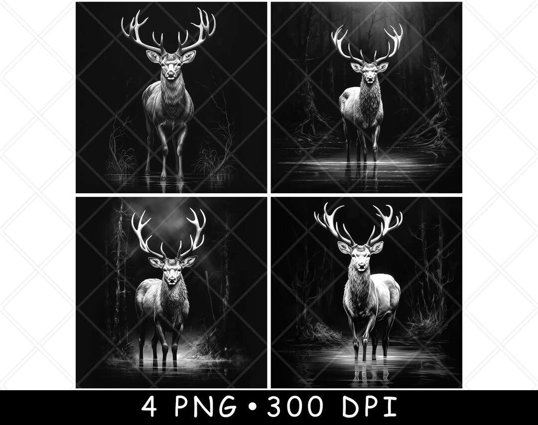 Deer Elk Buck Stag Caribou Male Water River Scene Laser PNG Slate ...