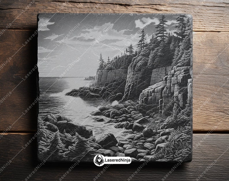 Cliff Coastal Acadia Park Harbor Shore Sea Scene Coaster Laser File ...