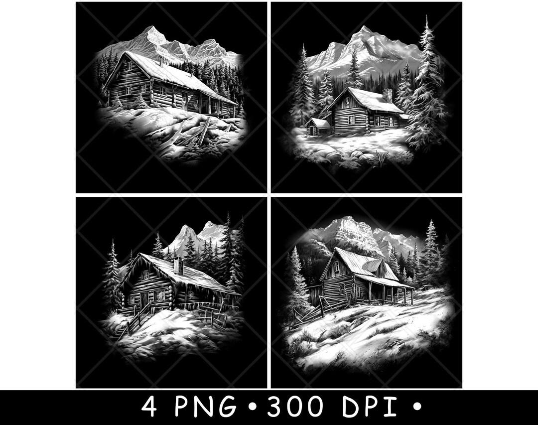 Rustic Log Cabin Snow Mountain Alps Winter Scene Laser File Coaster ...