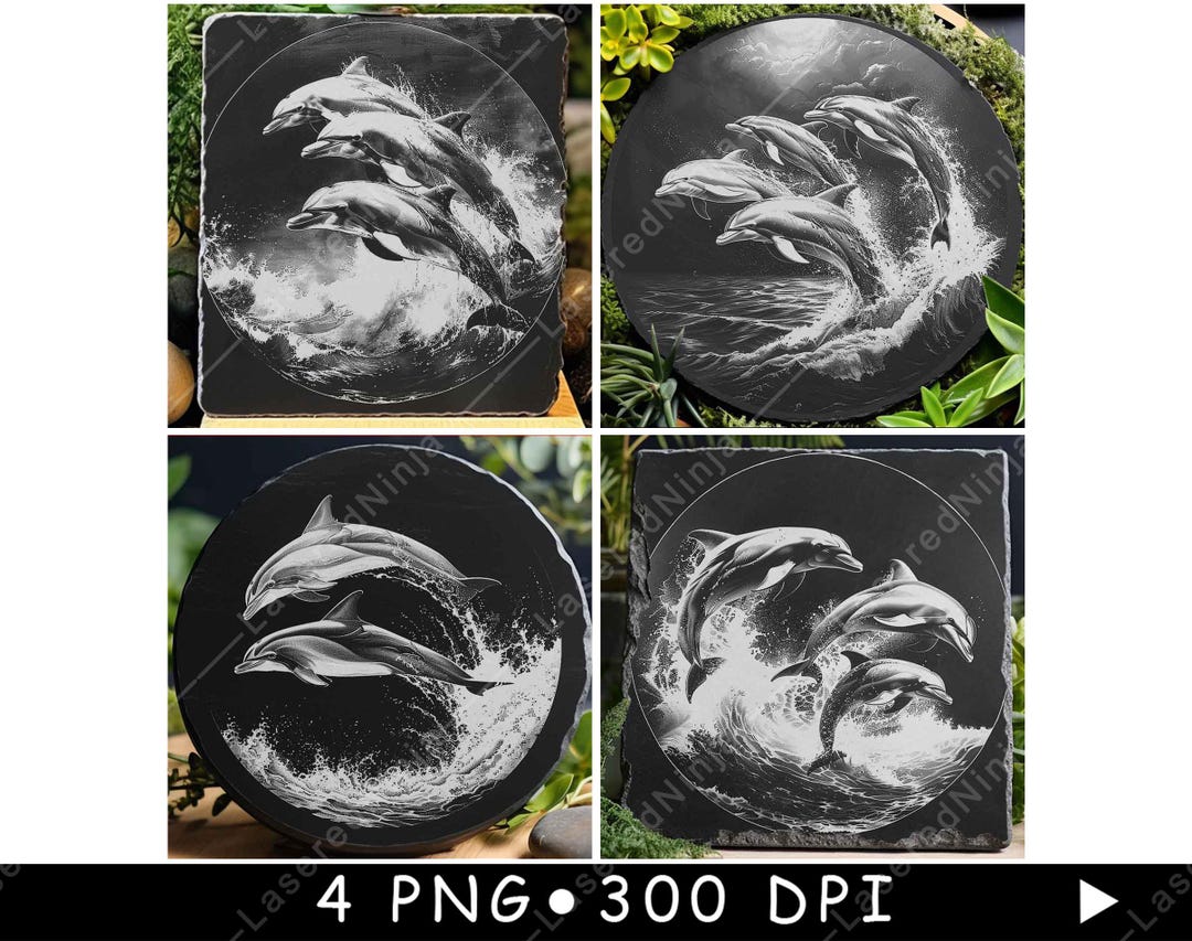 Dolphin Pod Leaping Ocean Breaching Marine Circle Frame Laser File ...