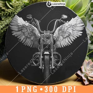 Winged Motorcycle Art – Black and White Front View Bike With Angel ...