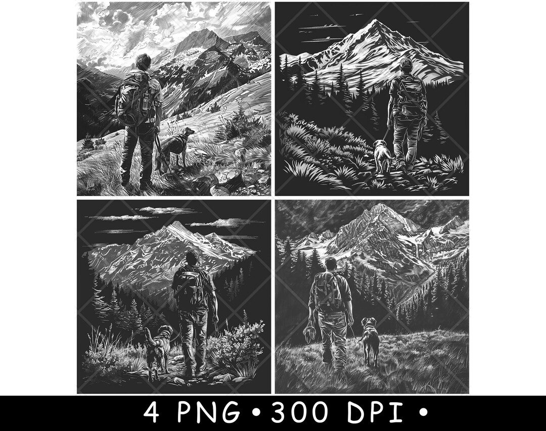 Man and Dog Hiking Outdoor Trekking Mountain Landscape Laser File ...