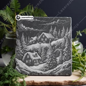 Hillside Night Snow Winter Christmas Pine Trees Landscape Laser File ...