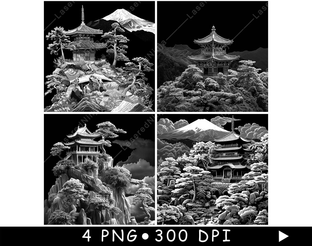 Japanese Pagoda Mountain Trees Asian Temple Mount Fuji Laser File ...
