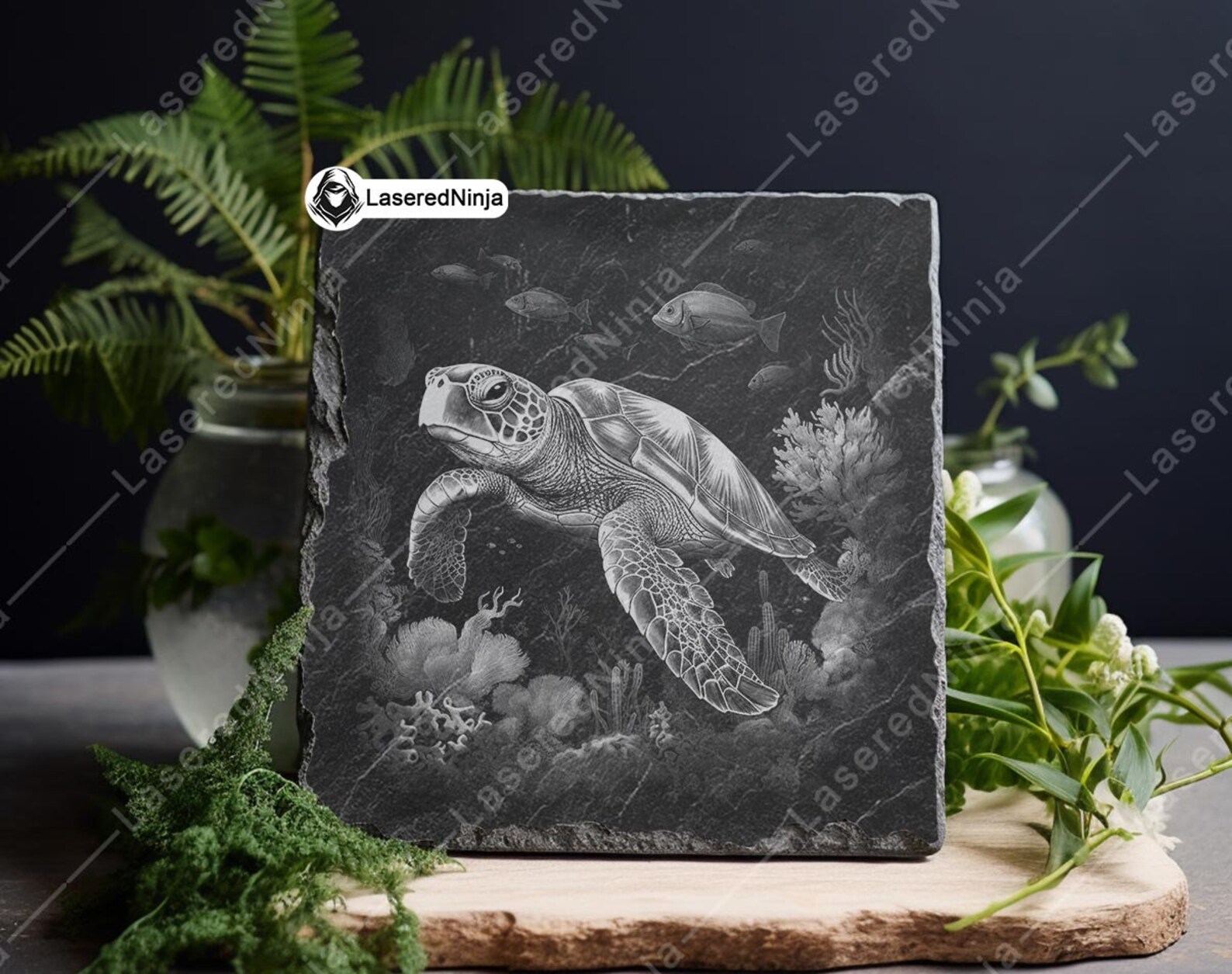 Green Sea Turtle Hawksbill Sea Coral Reef Scene Art Coaster Laser File ...