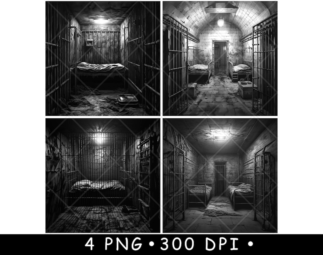 Abandoned Prison Cell Bundle Black and White Dark Jail Interior Designs ...