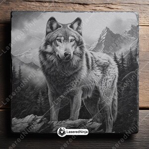 Gray Wolf Mountain Wildlife Predator Valley Scene Laser PNG Slate ...