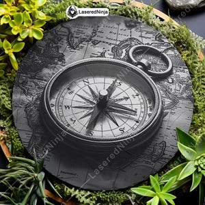 Vintage Compass World Map Navigation Cartography Nautical Laser File ...