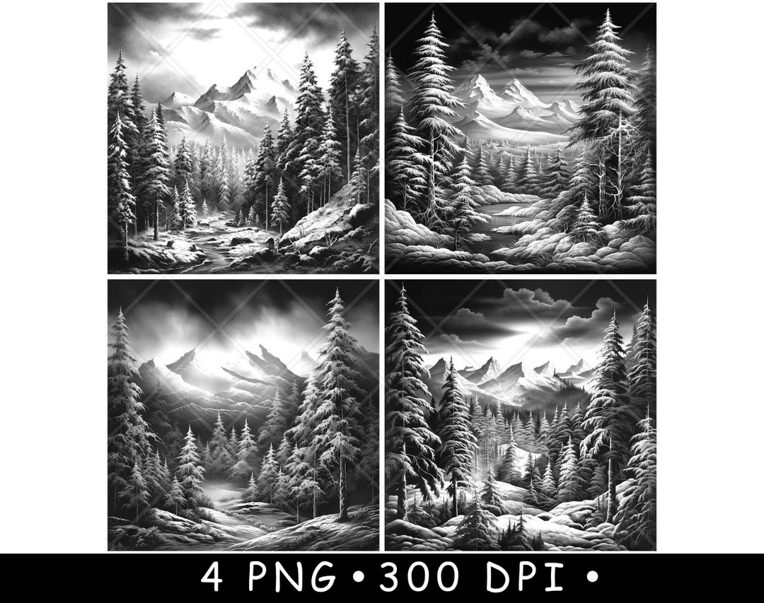 Mountain Snow Winter Scene Evergreen Pine Trees Forest Laser File ...