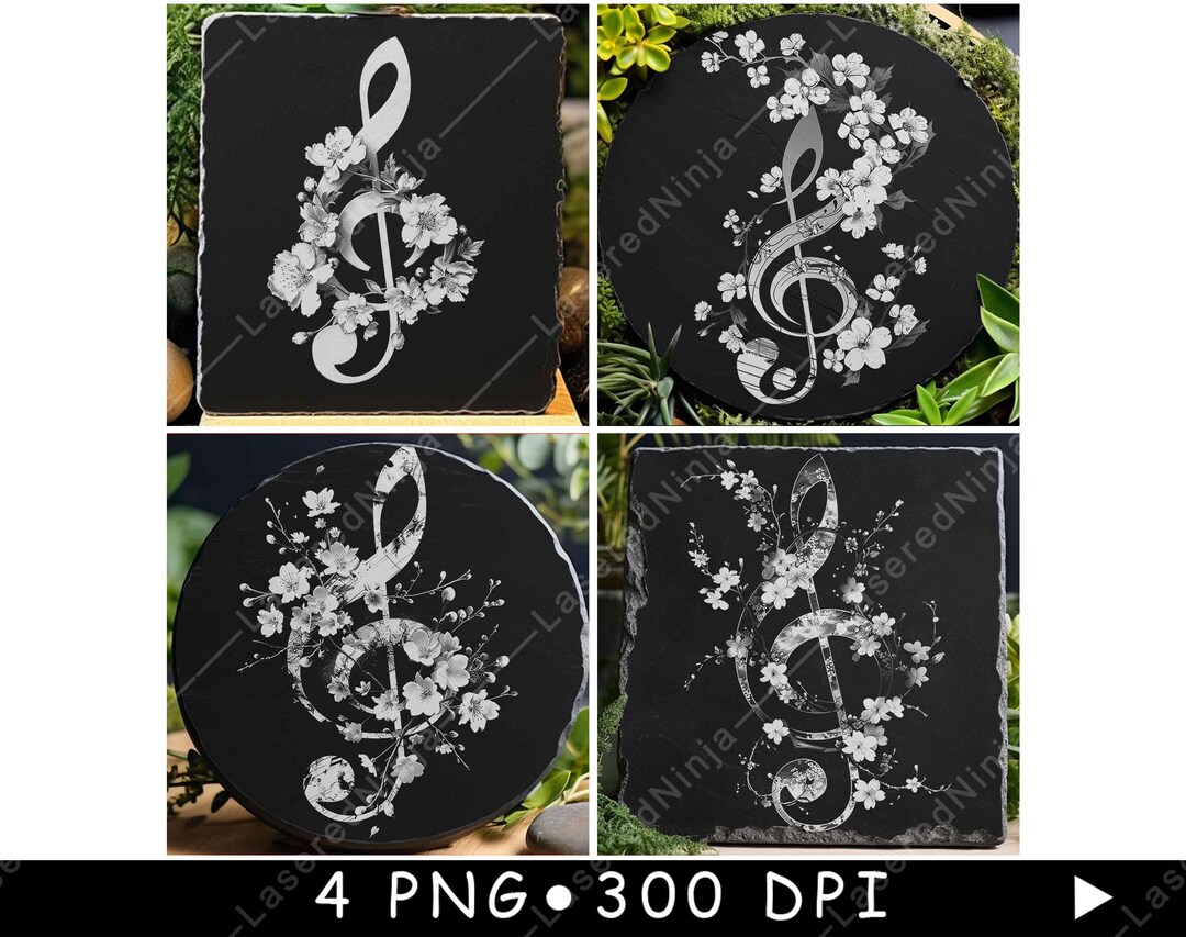 Cherry Blossoms Musical Note Treble G Clef Flowers Petals Laser File ...