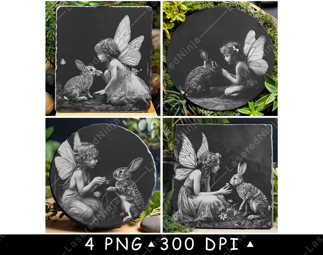 Fairy Girl Rabbit Grayscale Bundle for Laser Engraving Fantasy Bunny ...